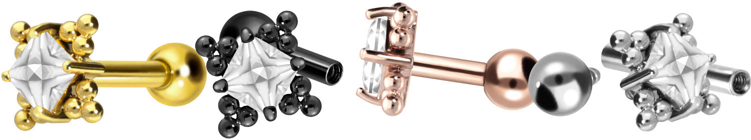 Titanium ear piercing with internal thread CRYSTAL + SPHERICAL ...